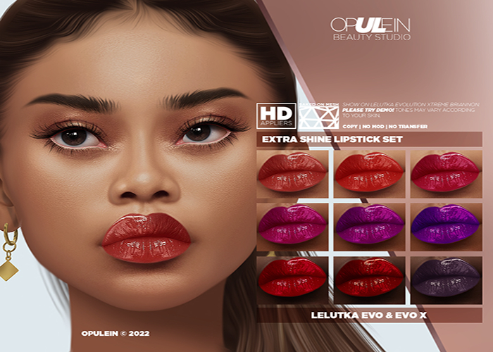 Second Life Marketplace - Opulein: Extra Shine Lipstick Set 'LEL EVO & EVO X'